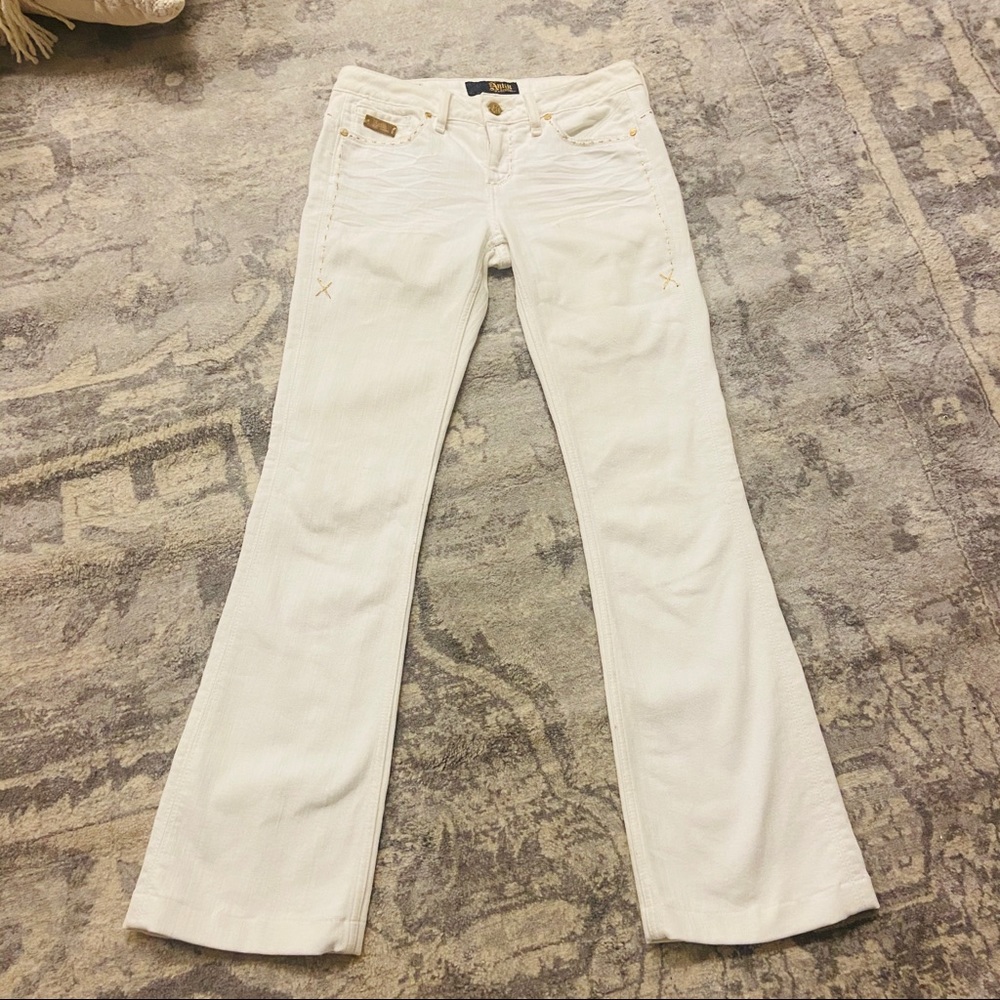 Rare! Antik Denim White Flared Jeans With Gold Foil S… - Gem